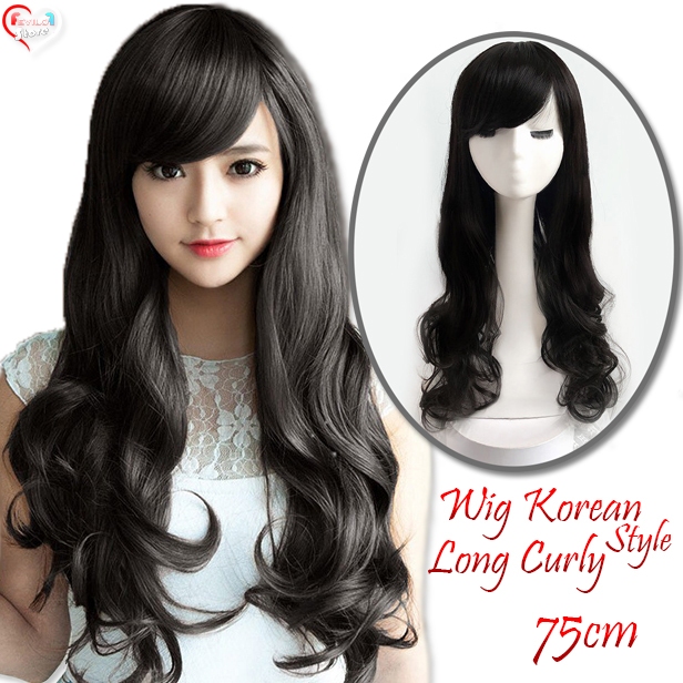 Jual Wig Style Korean Fluffy Long Curly Wig Rambut Wanita Bergelombang ...