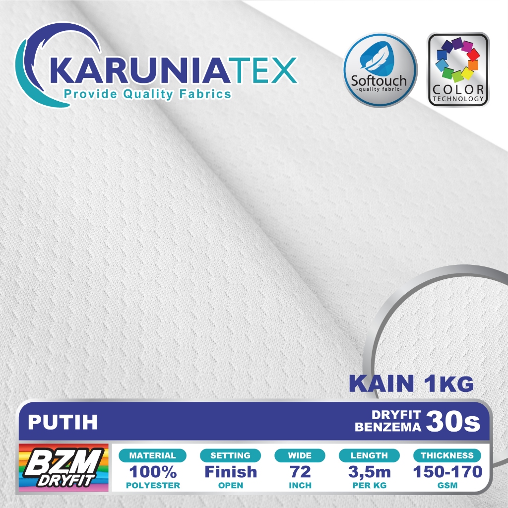 Jual Kain Dryfit Benzema Premium 30s Kiloan | Putih | Karunia Textile ...