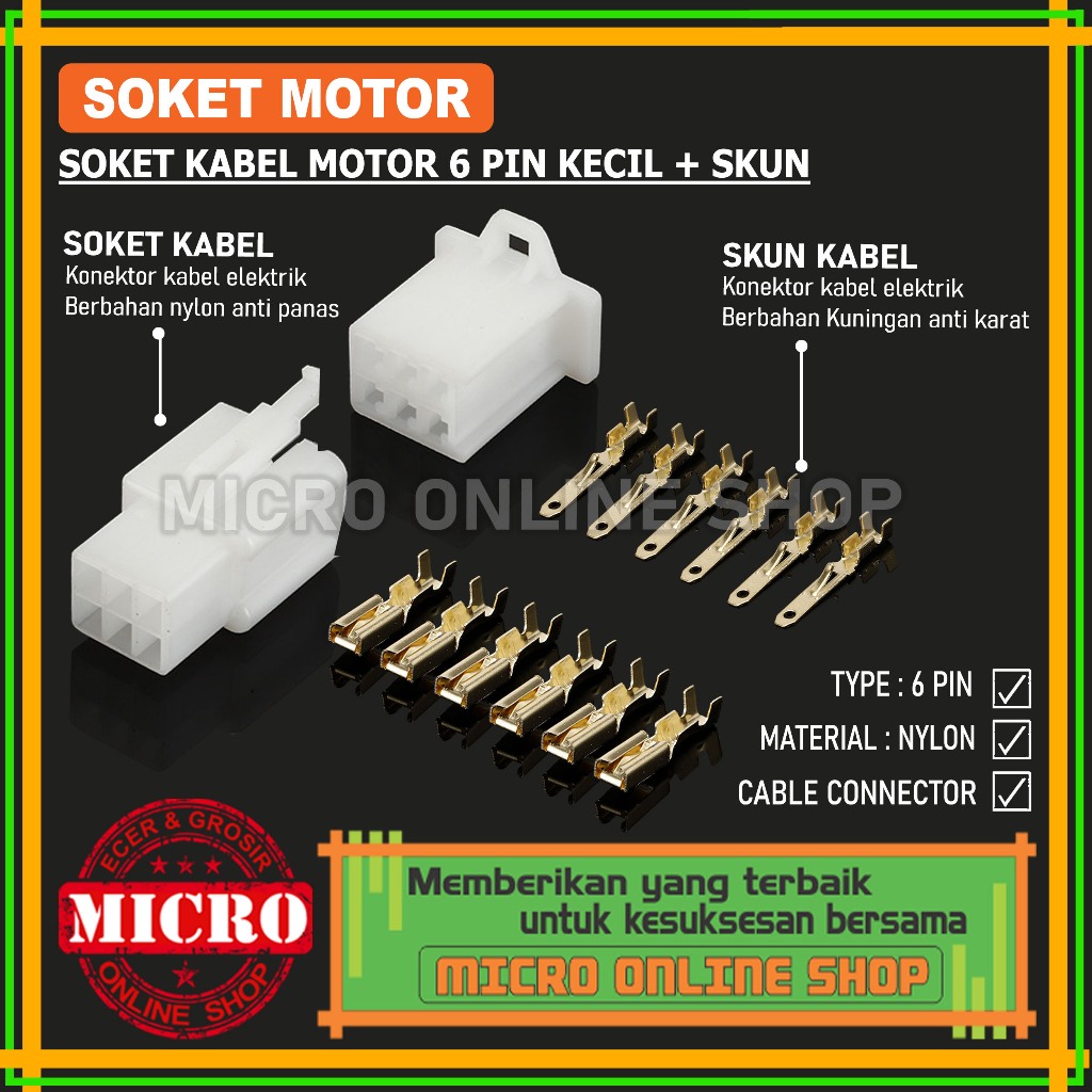 Jual PAKET 10 PASANG Socket Motor 6 Pin Kecil + Skun / Soket Kabel ...