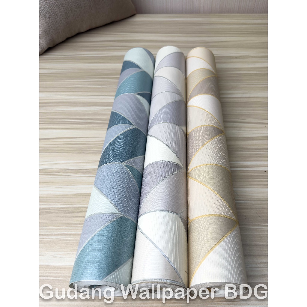 Jual Wallpaper Vinyl Dinding Geometri Minimalis Biru Abu Cream Gold ...