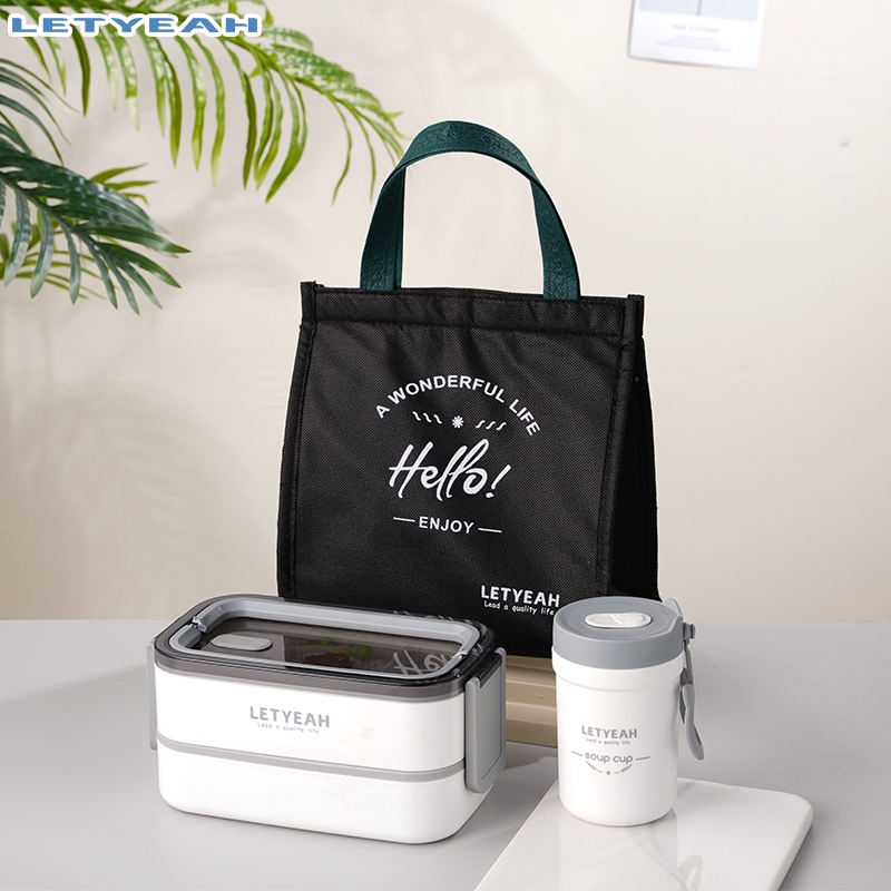 Jual letyeah Kotak makan dengan tas bekal dan cangkir sup /lunch box set anti tumpah /tempat ...