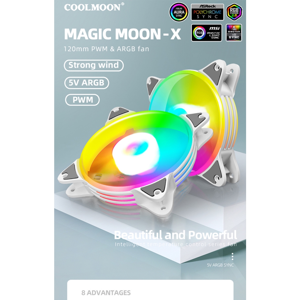 Jual COOLMOON FAN CASING 12CM MAGIC MOON LIGHT ARGB PWM SYNC BLACK ...