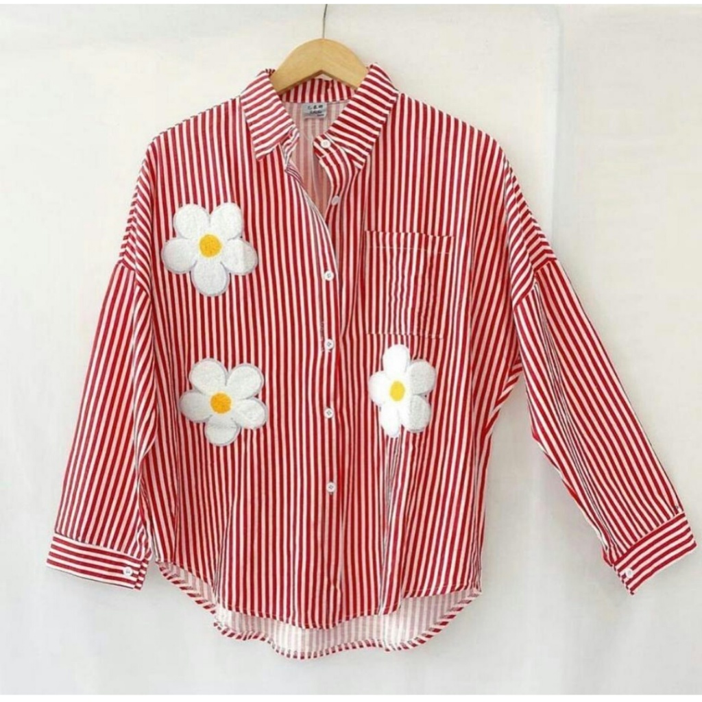 Jual kemeja wanita BUNGA SAKURA katun salur SABLON DTF tersedia 3 size ...