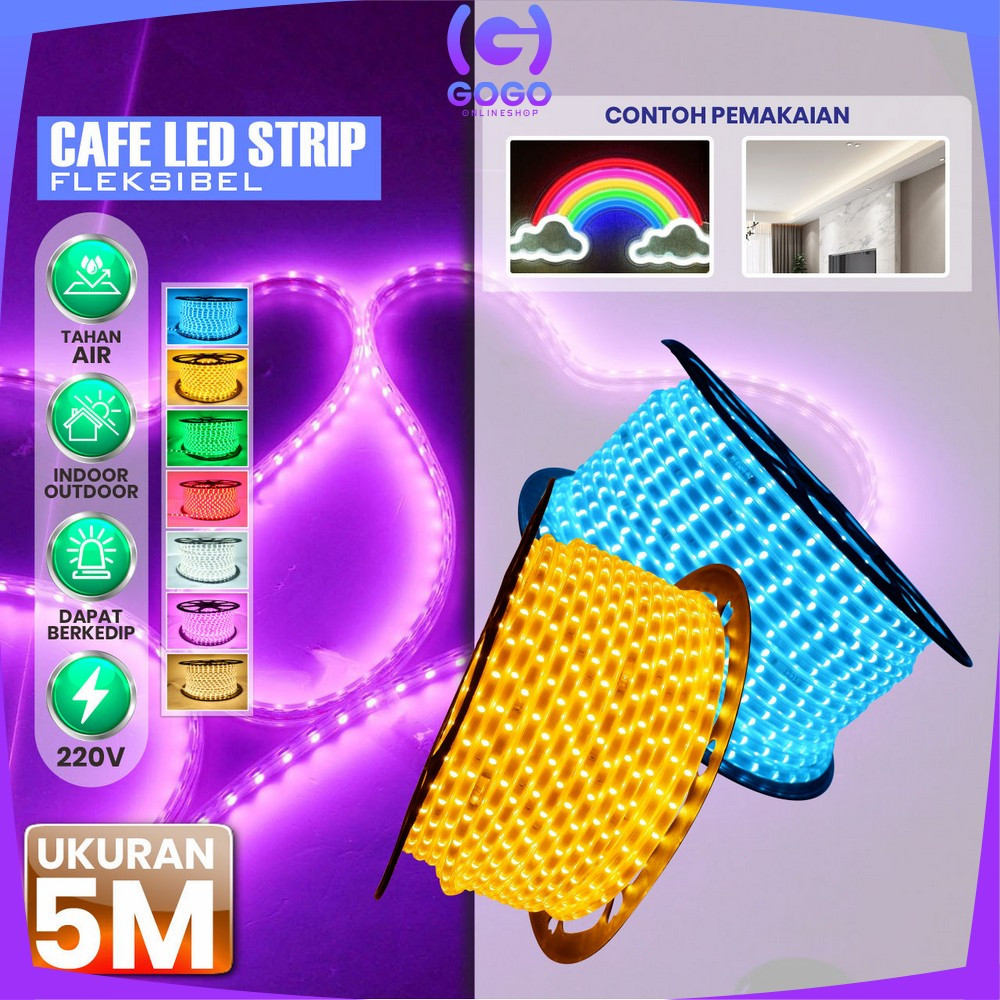 Jual GOGO-C883 Lampu LED Strip Selang 5050 UK 5M 220V Warna Warni ...