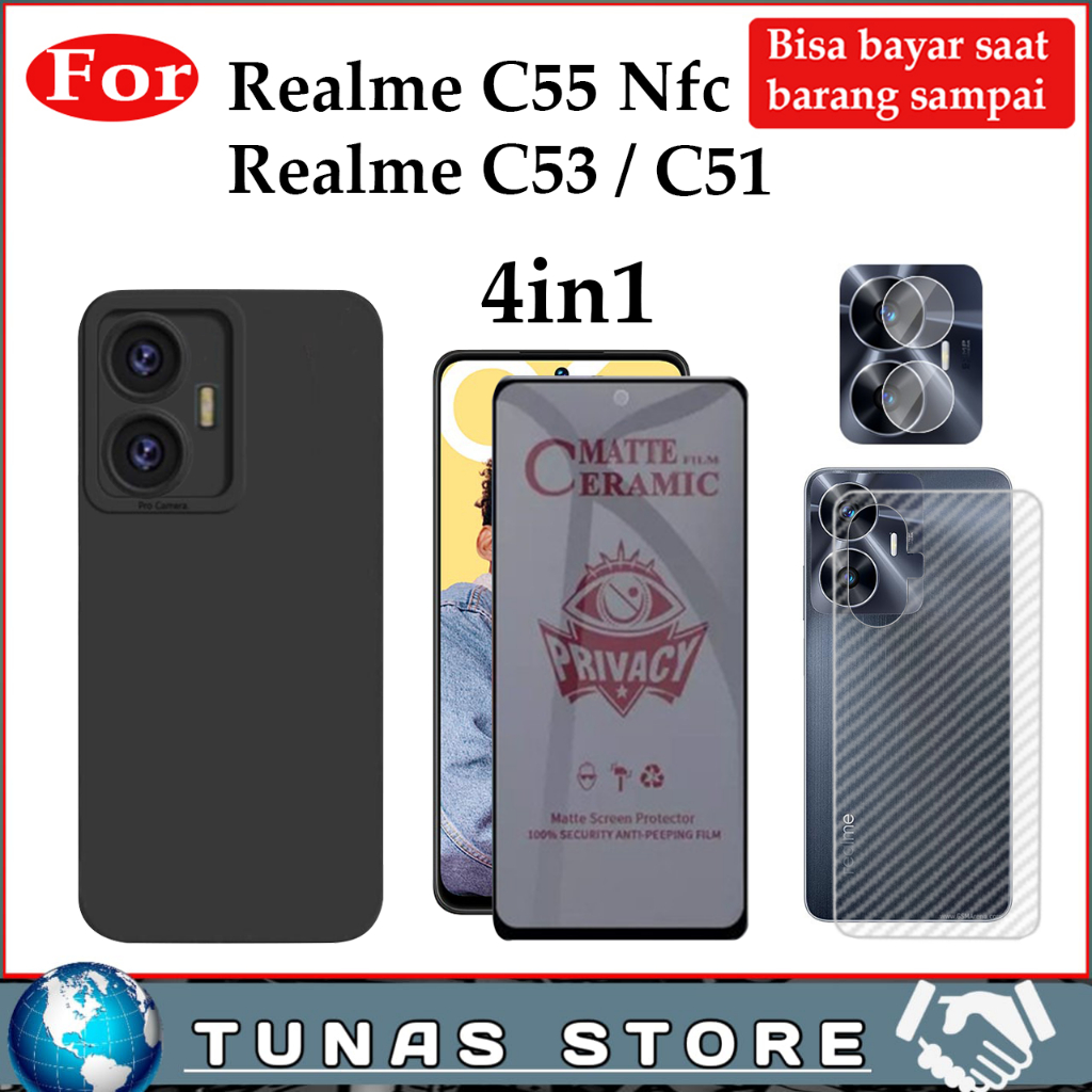 Jual 4In1 Case Realme C63 C61 C51S C53 C51 C55 C33 Softcase Antigores Anti Spy GarSkin Tempered ...
