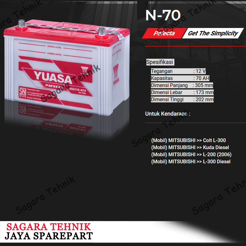 Jual Yuasa Aki Mobil N70 70 Ah N 70 COLT L-300 L300 DIESEL L038 KUDA DIESEL L200 2006 ORIGINAL ...