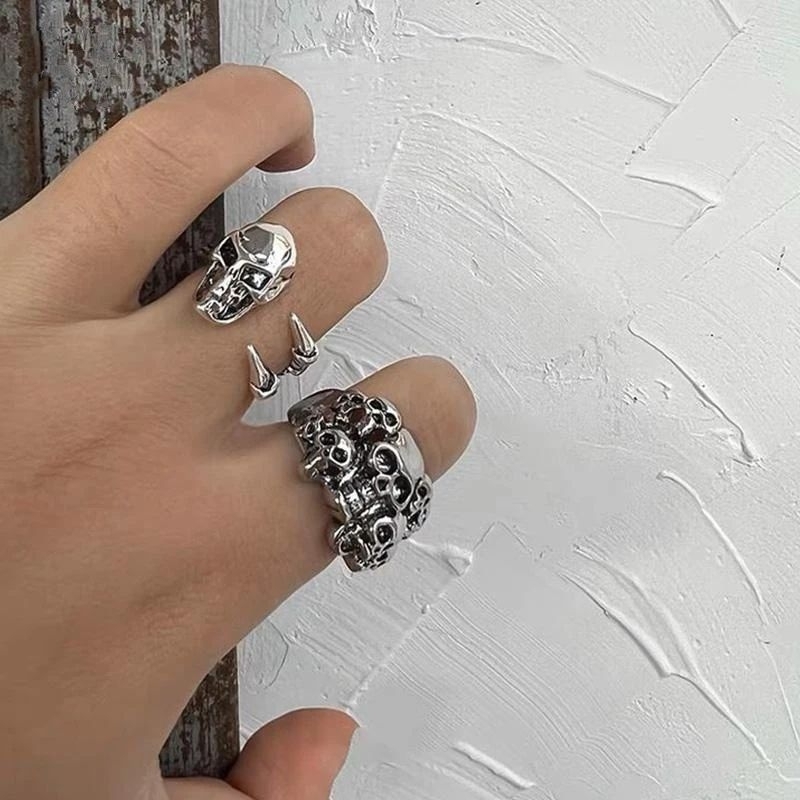 Jual Big Skull Silver Ring | Cincin Perak Vintage, Tengkorak, Cincin Pria Retro Aesthetic Gothic ...