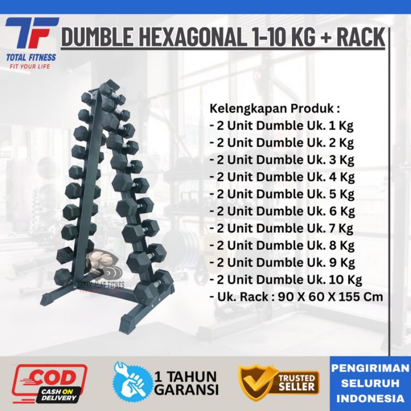 Jual Dumble dumbel Set Rak hexagonal 1-10 kg Total Fitnes | Shopee ...
