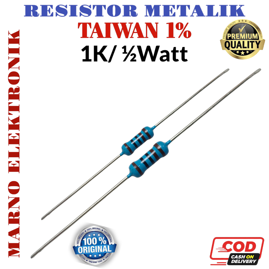 Jual RESISTOR 1/2 0,5 WATT METALIK METAL TAIWAN 1% 10x 1K 1K2 1K5 1K8 ...