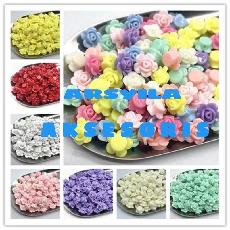 Jual ( 25 Pcs ) Manik Manik Warna Bunga Mawar Akrilik Longgar Spacer ...