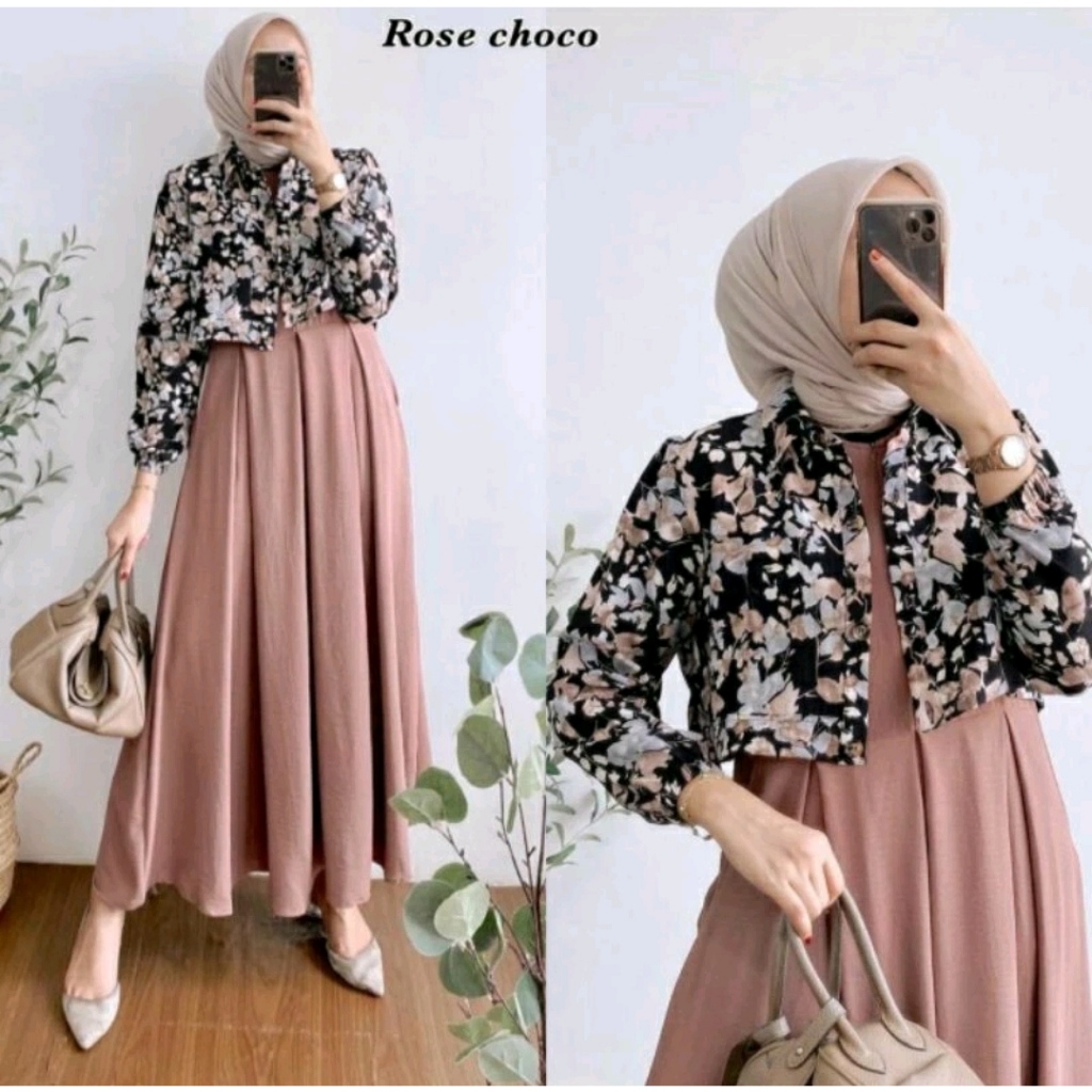 Jual GAMIS ONE SET FLOWER CRINKLE INNER PANJANG DAN OUTER | Shopee ...