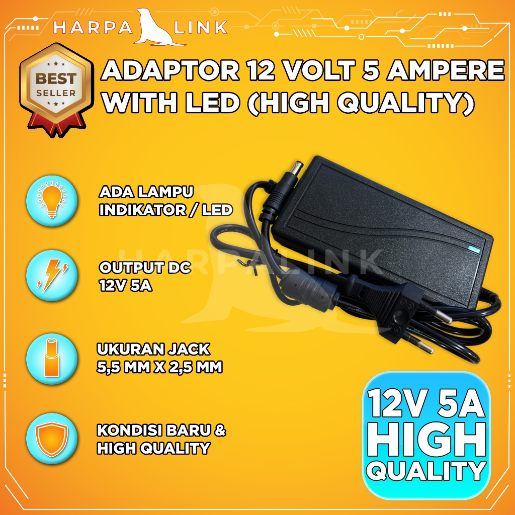 Jual Adaptor 12V 5A LED Power Supply 12V 5A Adapter 12v 5a EU Plug Jack 5.5 mm x 2.5 mm Adaptor ...
