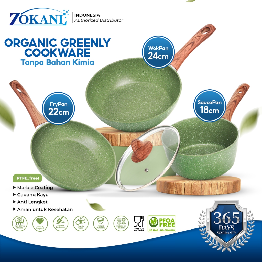 Jual Zokani 3in1 Organic Greenly Cookware Marble Coated Anti lengket ...