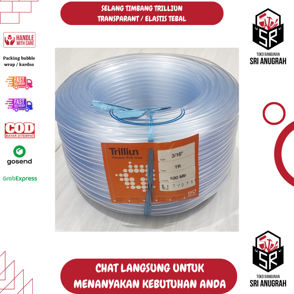 Jual Selang TRILLIUN Elastis Tebal Transparant Per 1 MTR | Shopee Indonesia