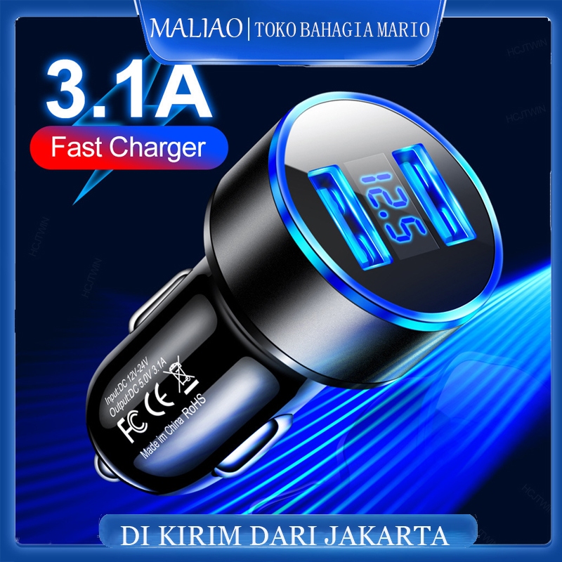 Jual Charger Mobil 3.1A Ganda USB LCD Tegangan Meter Tampilan 12-24V ...