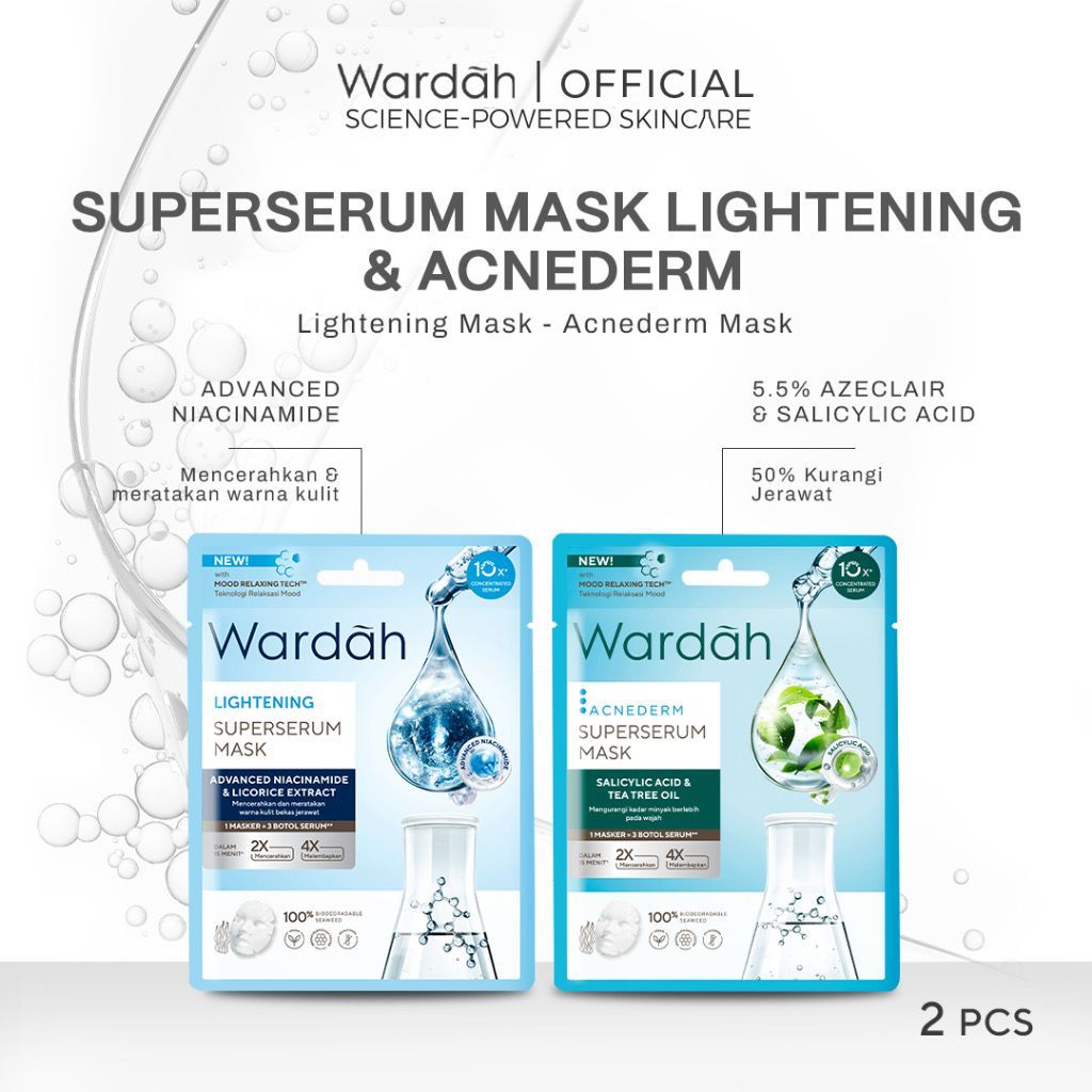 Jual WARDAH SUPER SERUM MASK LIGHTENING & ACNEDERM 20ML - 2 SHEET MASK ...