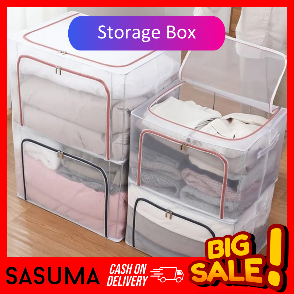 Jual SASUMA STORAGE BOX 66 liters frame baja Double Zipper Large Box 66L Kotak penyimpanan baju ...
