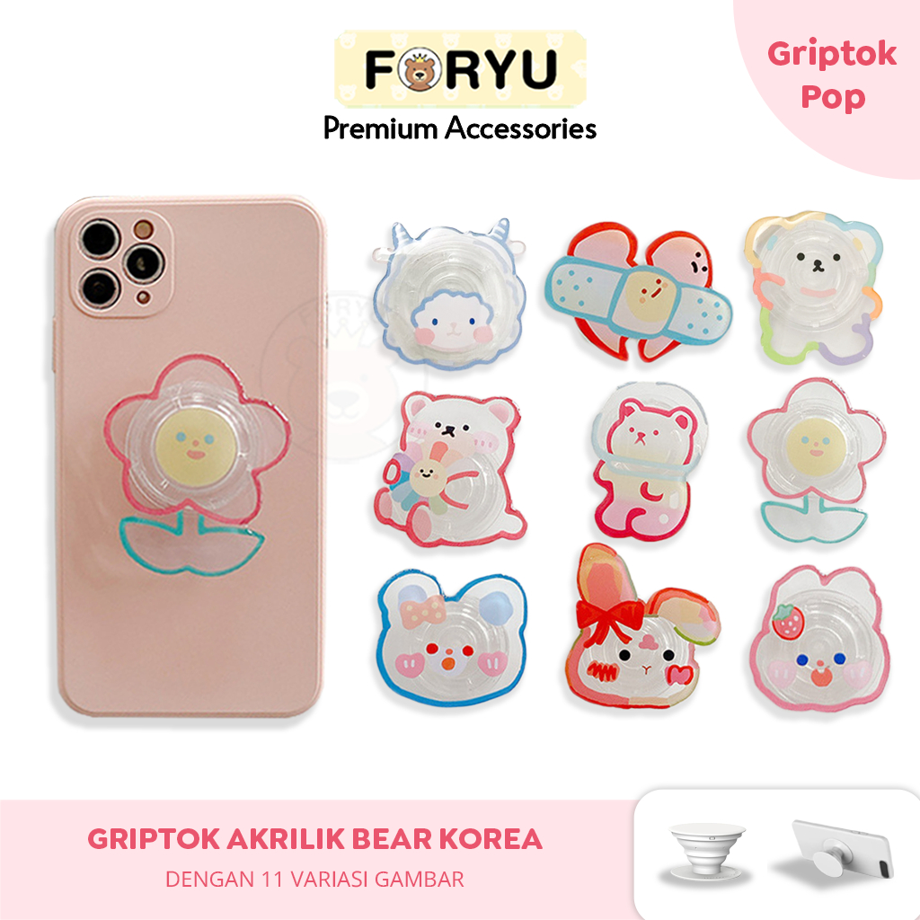 Jual Foryu Griptok Akrilik Bear Korea Phone Holder Aesthetic Phone ...