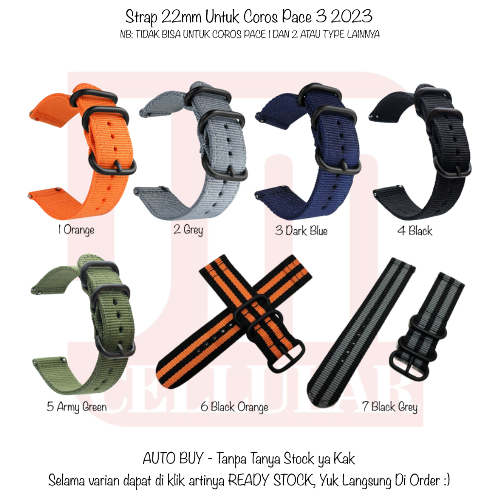 Jual STT Strap 22mm Coros Pace 3 2023 - Tali Jam Tangan Nilon Triple ...