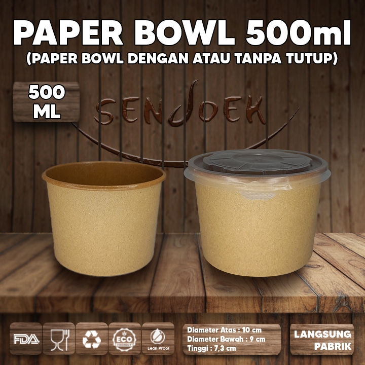 Jual Paper Bowl Kraft Coklat 500ml Laminasi / Mangkok Kertas + Tutup / Paper Rice Bowl | Shopee ...