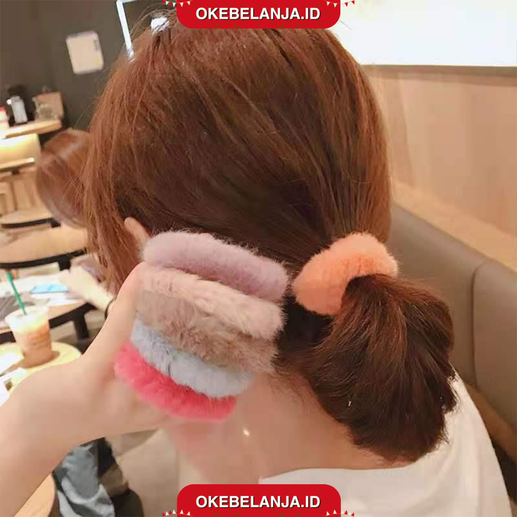 Jual OKEBELANJA Scrunchie Ikat Rambut Donut Berbulu Doff Color ...