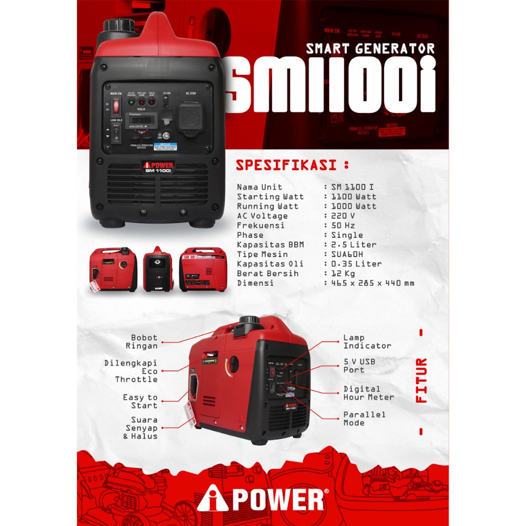Jual AIPOWER INVERTER GENSET SMART GENSET / SMART GENERATOR SM1100-i ...