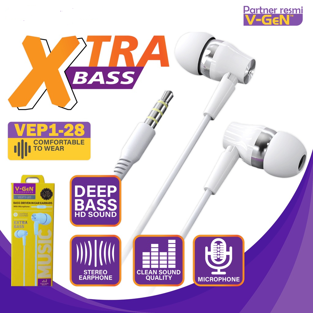 Jual Headset V-GEN VEP1-28 EXTRA BASS Handsfree VGEN VEP1-28 EXTRABASS ...