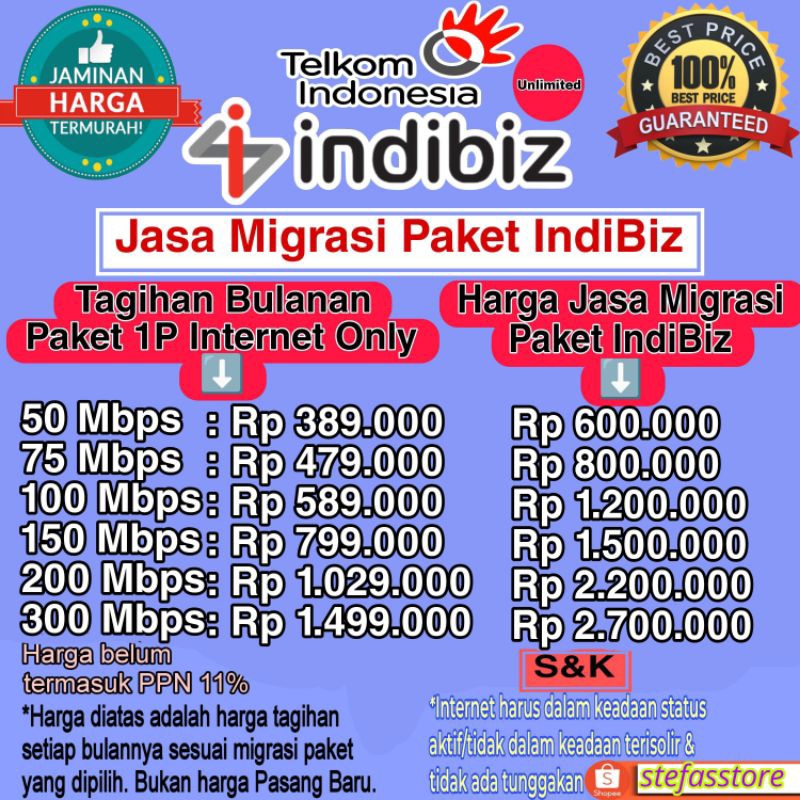 Jual MIGRASI INDIBIZ PAKET 1P INTERNET ONLY 50 - 300 MBPS | TANPA KUOTA FUP | Shopee Indonesia