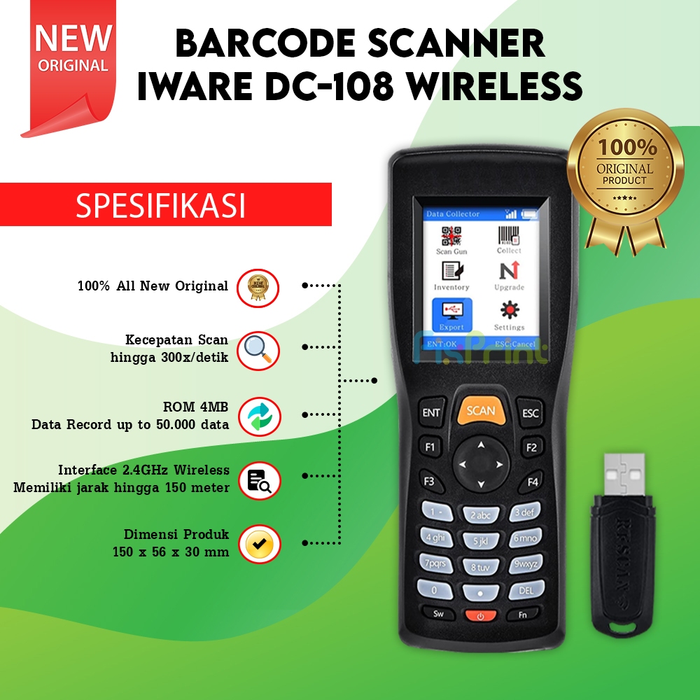 Jual Barcode Scanner PDT 1D Wireless Iware DC108 DC-108 Inventory Data ...