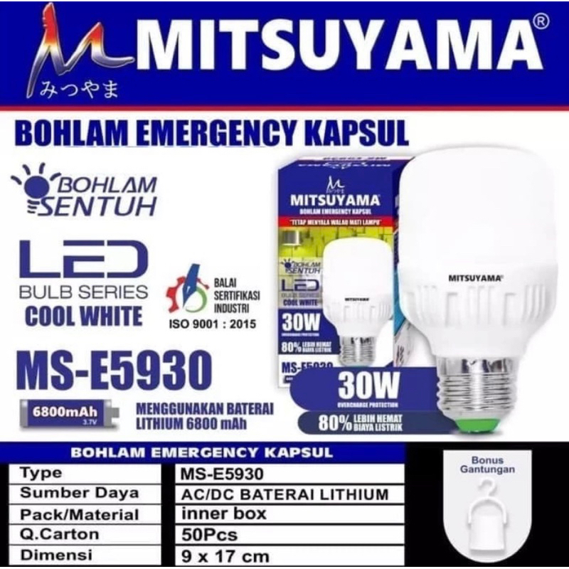 Jual Lampu Bohlam LED Emergency 30 watt Emergency E27 Otomatis Nyala saat Mati Lampu Mitsuyama ...