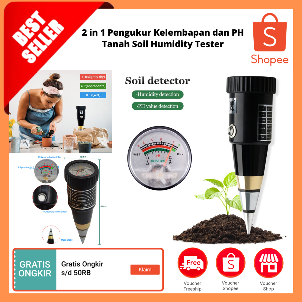 Jual 2 in 1 Pengukur Kelembapan dan PH Tanah Soil Humidity Tester ...