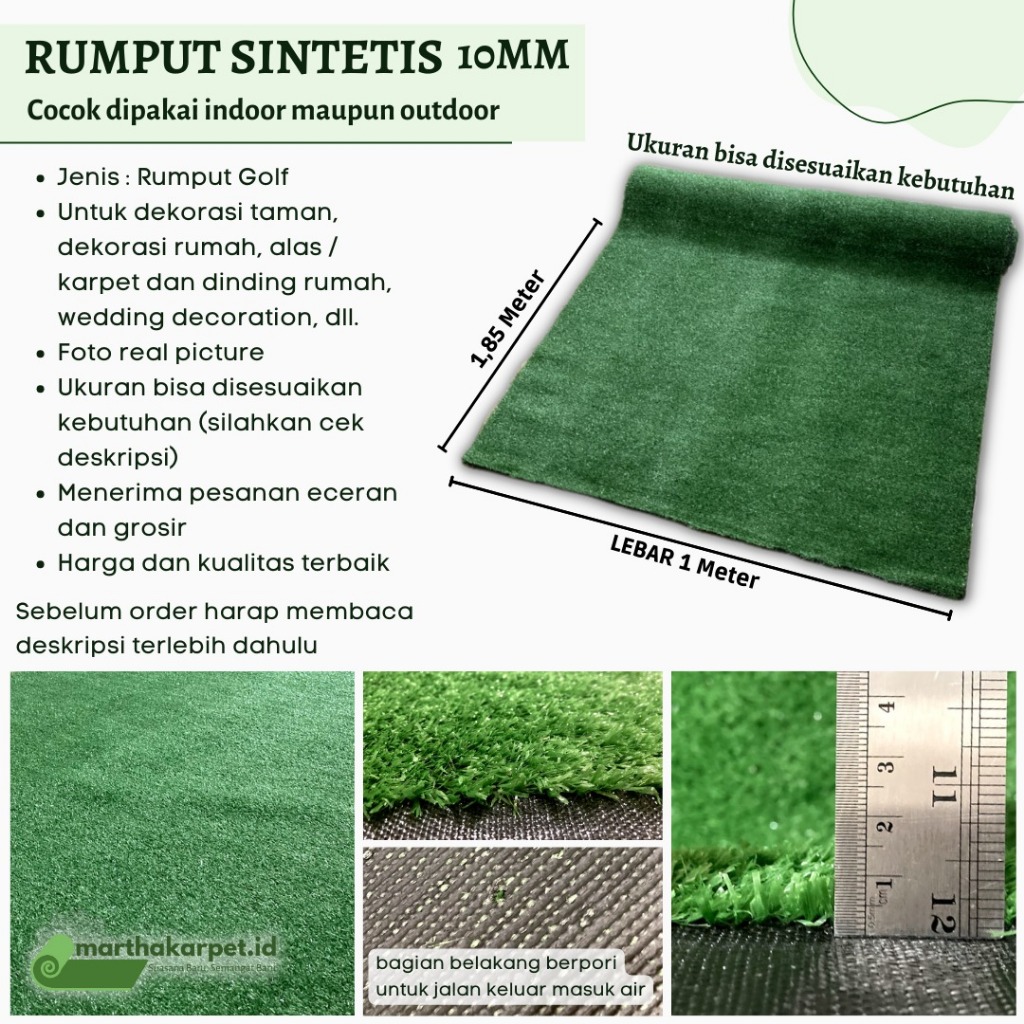 Jual Rumput Sintetis 10mm Ukuran 100x185 cm, rumput taman, rumput golf ...