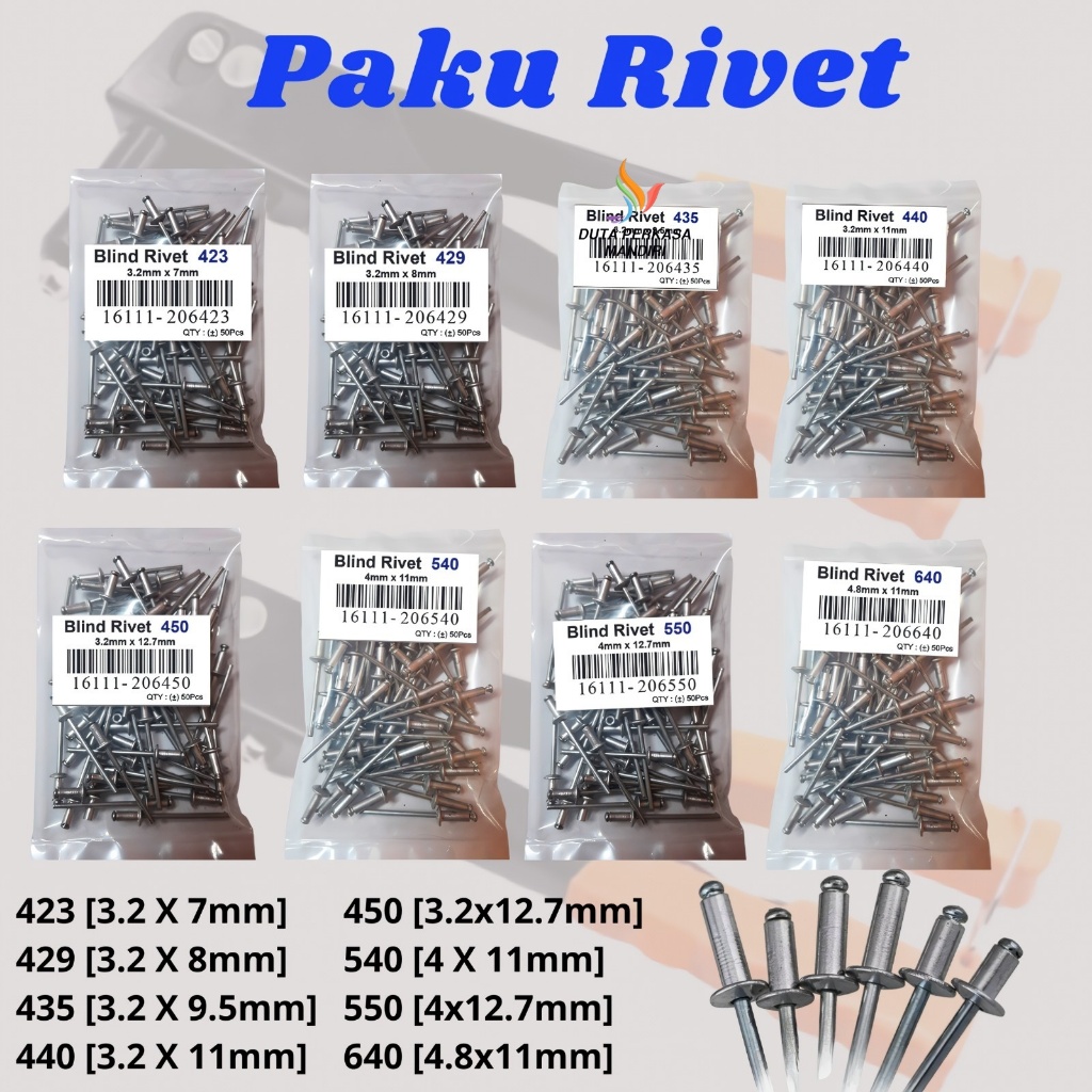 Jual Paku Rivet Blind Rivetti Paku Tembak Ripet 423 429 435 450 540 550 640 675 | Shopee Indonesia