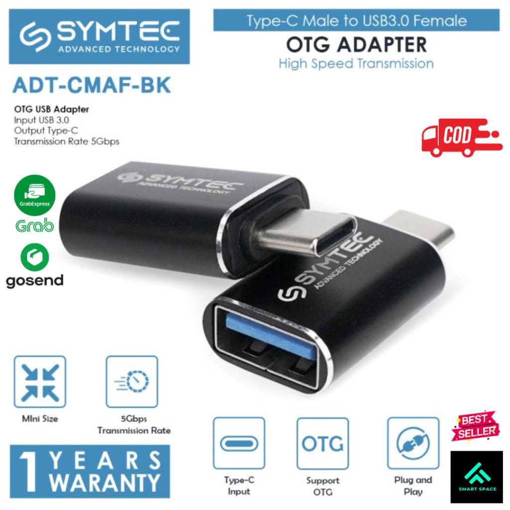 Jual SYMTEC Adapter OTG Type-c Male To USB 3.0 Female - ADT-CMAF-OTG-BK-LT Garansi 12 Bulan ...