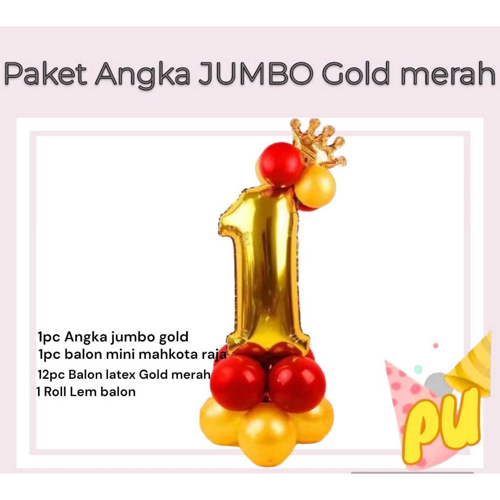 Jual Paket Balon Angka Jumbo GOLD MERAH Latex / Dekorasi Ulang Tahun ...