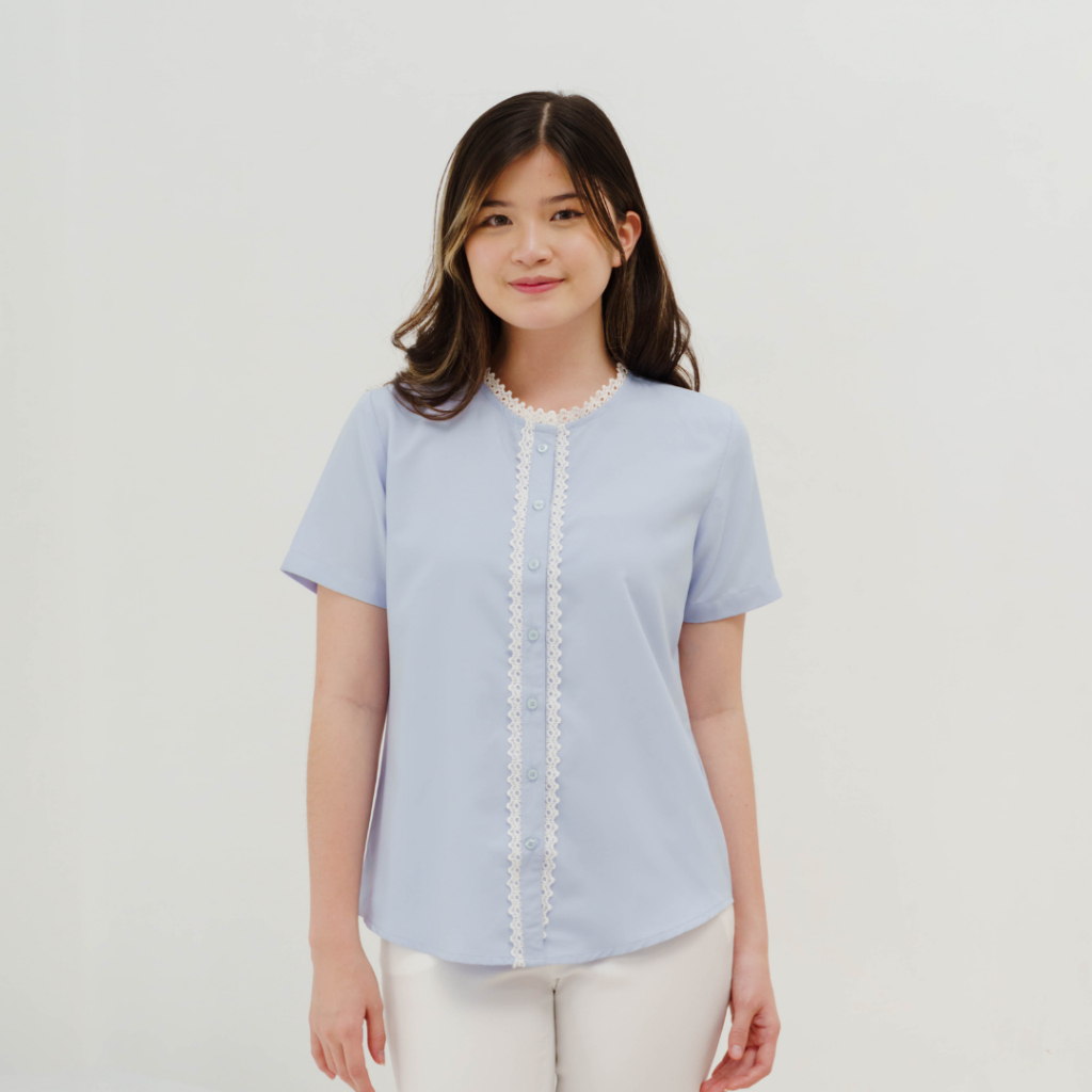 Jual FAME - Blouse Wanita Lengan Pendek Soft Blue - 9221565 | Shopee ...