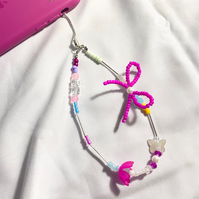 Jual beads phone strap ౨ৎ ribbon series ౨ৎ | gantungan hp manik manik ...