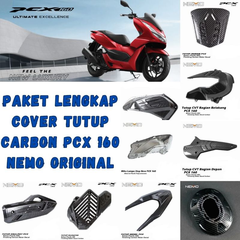 Jual PAKET LENGKAP COVER TUTUP CARBON PCX 160 MERK NEMO 100% ASLI PLASTIK KARBON ABS | Shopee ...