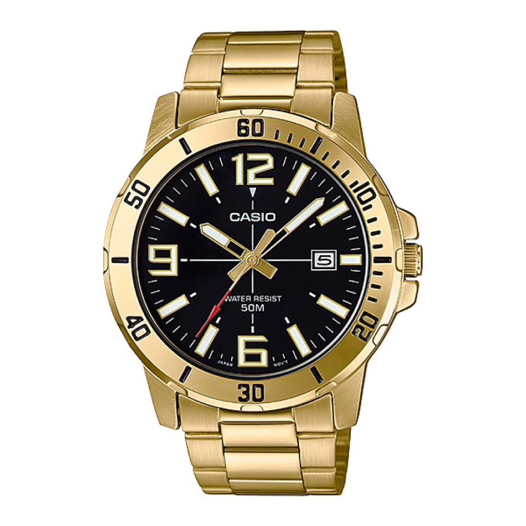 Jual JAM TANGAN PRIA CASIO MTP-VD01G-1B ORIGINAL - MTPVD01G GOLD HITAM ...