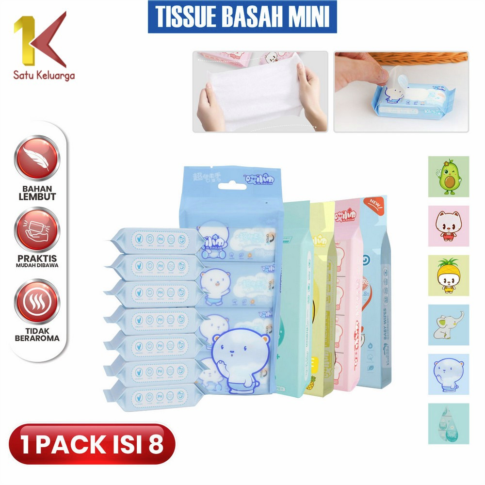 Jual Satu Keluarga Tissue Basah Mini Karakter Travel 8IN1 C949 Tissue ...