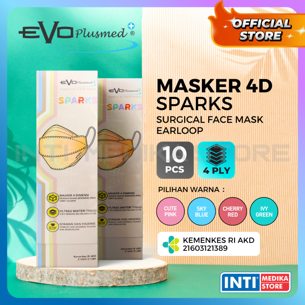 Jual EVO Plusmed - Masker 4D Duckbill 4ply SPARKS Earloop | Surgical ...