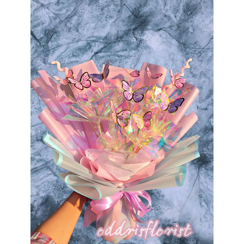 Jual Buket mariposa unicorn cotton candy LED/ buket kupu-kupu /buket ...