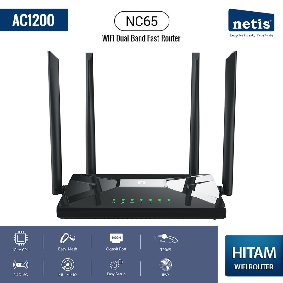 Jual Netis AC1200 Wireless Dual Band Gigabit Router - NC65 w/ 4 ...