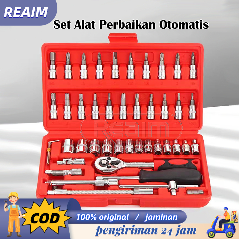 Jual Reaim 46 pcs Set Kunci Sok Kunci Shock (1/4 ") Kunci Socket Wrench Mobil Motor Lengkap ...
