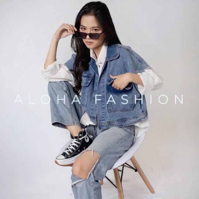 Jual ALOHA Belle Cargo Vest Jeans Oversized Premium Rompi Jeans Wanita ...