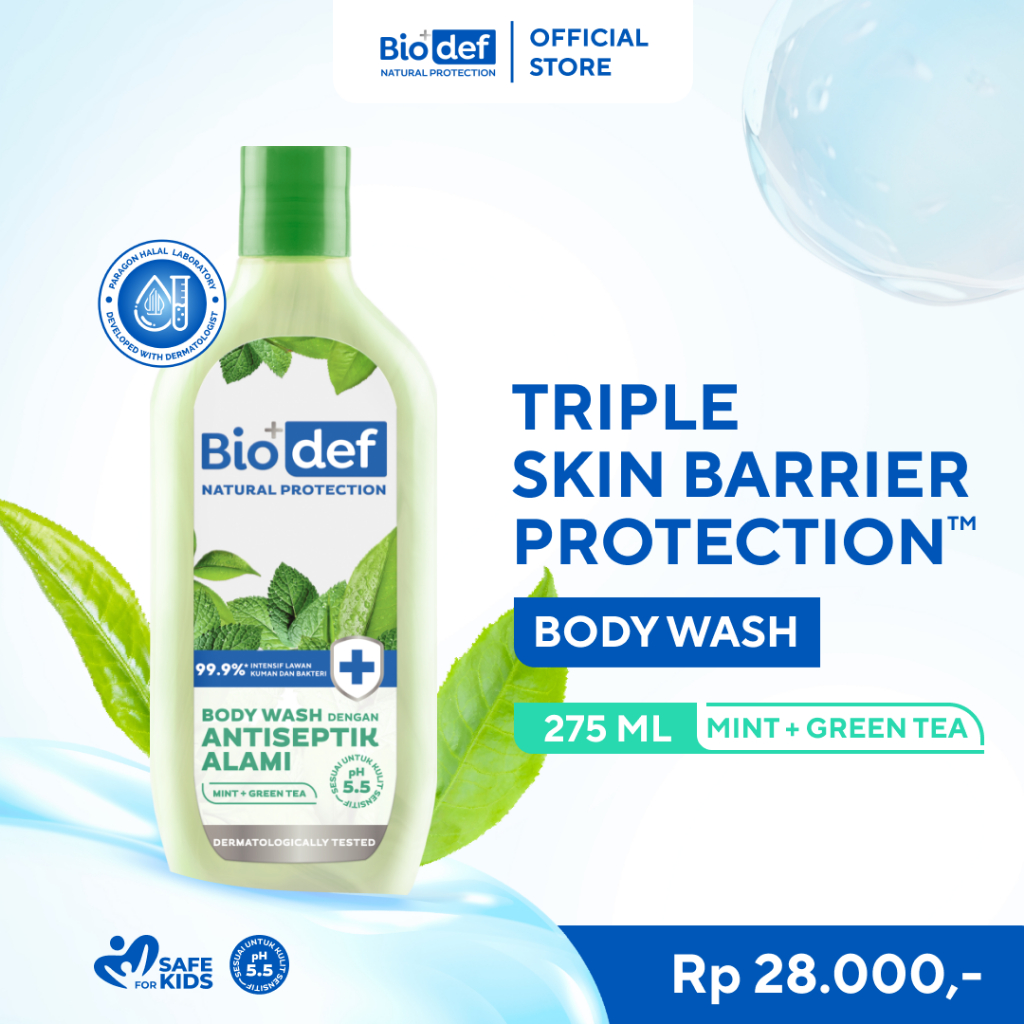 Jual Biodef Natural Protection Mint + Green Tea Body Wash Botol 275ml ...