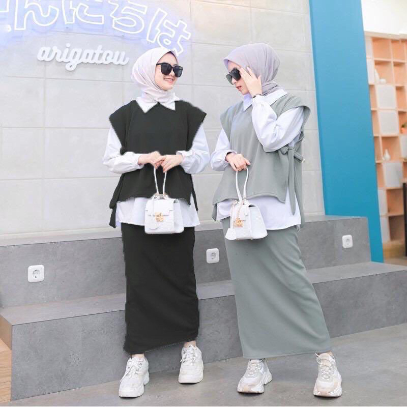 Jual One set rok span+rompi tali rok span rajut rok wanita kekinian ...