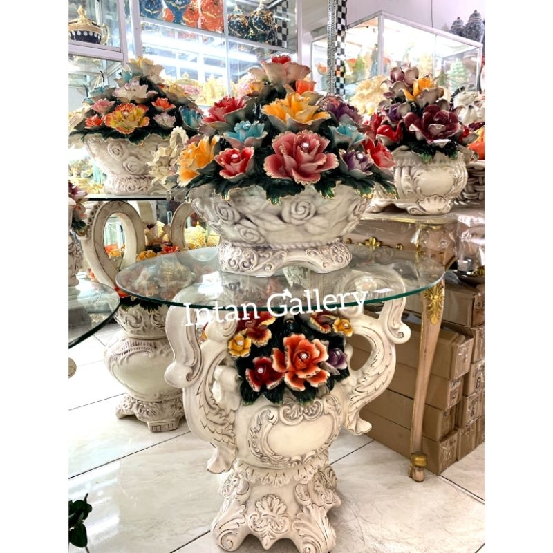 Jual Set Meja +Bunga Keramik (Free Packing Kayu) | Shopee Indonesia