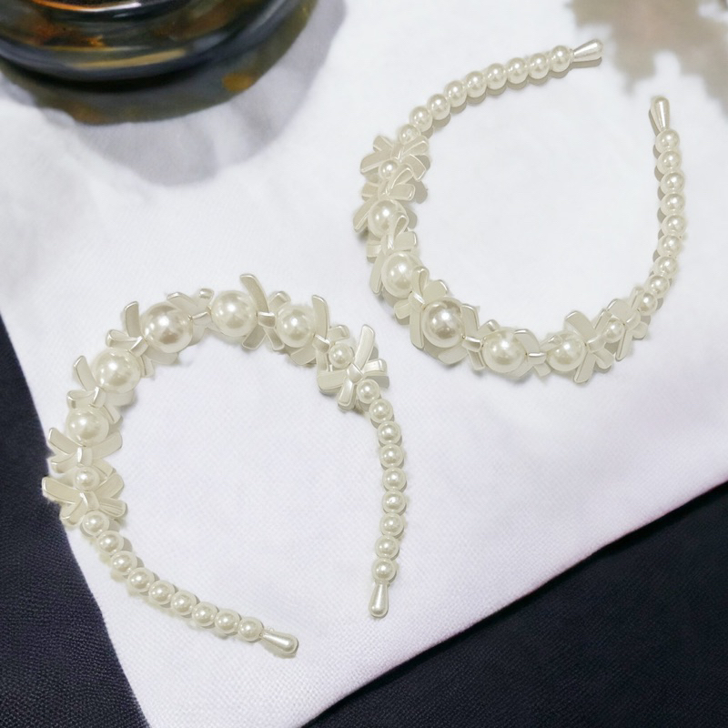 Jual Lauren Pearl Ribbon Headband Bando Ranting Mutiara Ribbon ...
