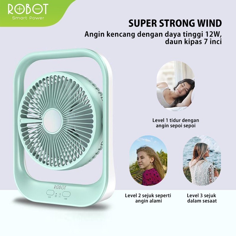 Jual ROBOT RT-BF13 Portable Fan 4000mAh Kipas Angin Rechargeable Led Original | Shopee Indonesia